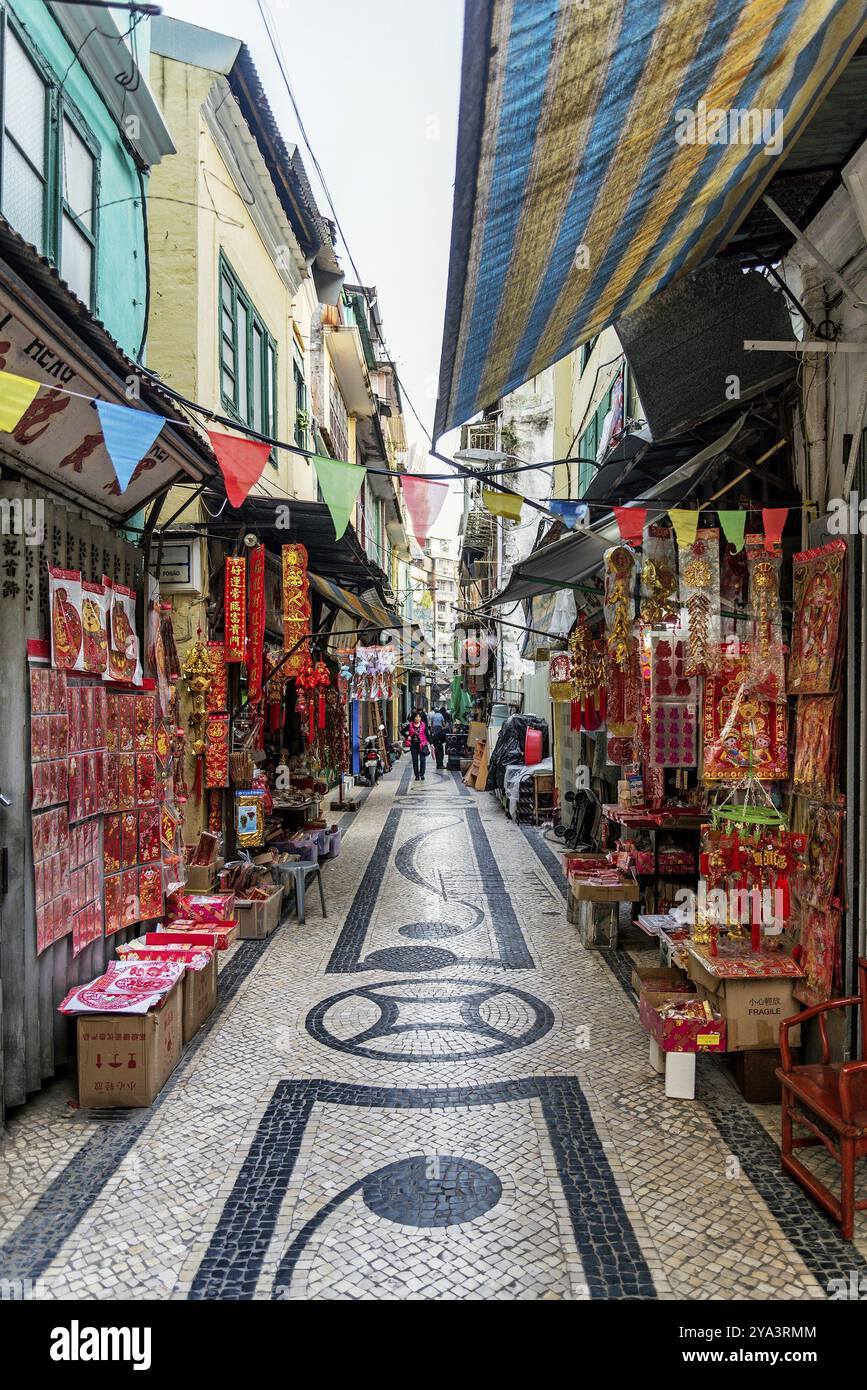 Pedesterian shopping street in macau macao china with portuguese cobbled pavement Stock Photo ...