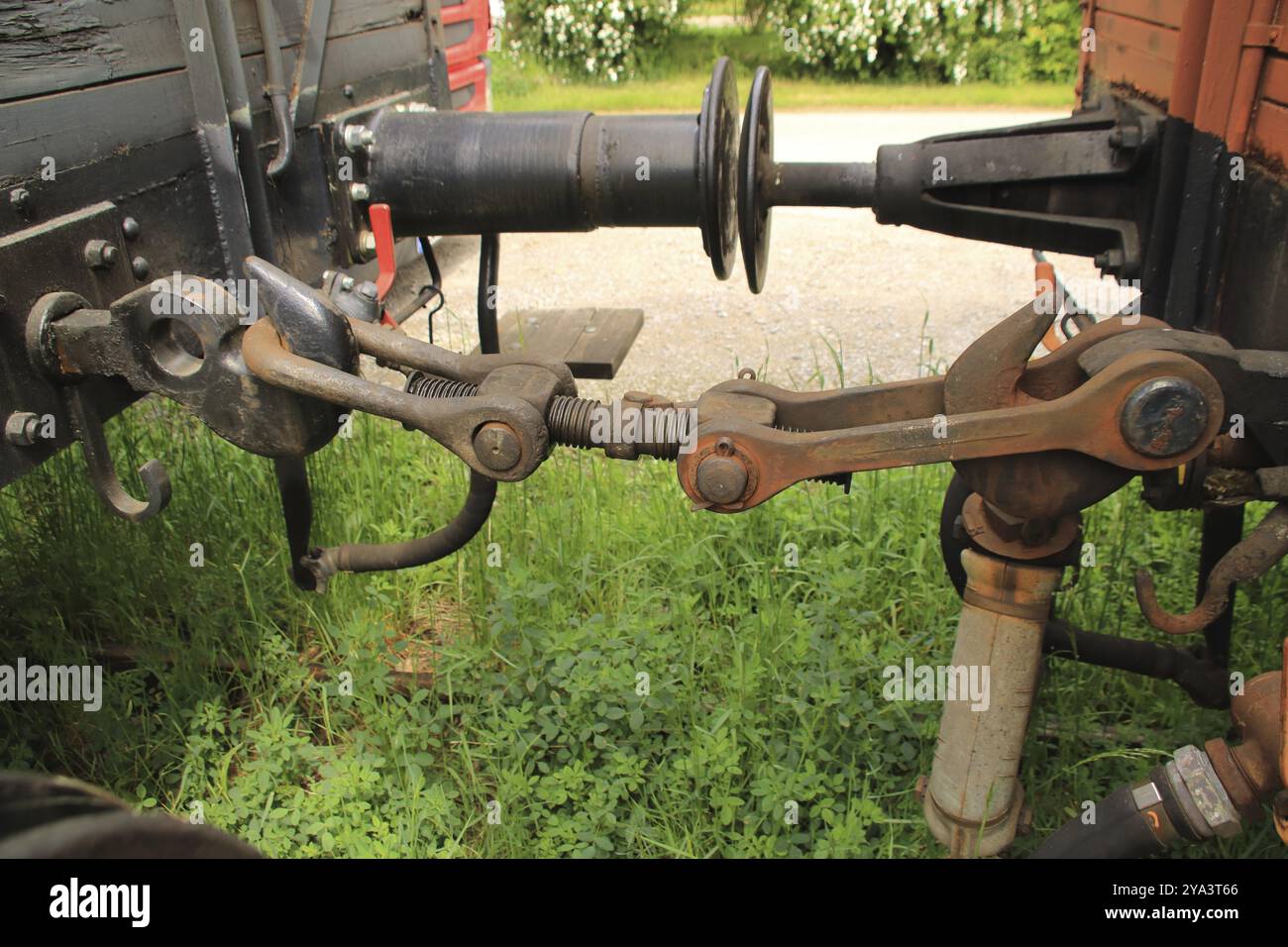 Buffer and coupling on an old railway wagon Stock Photo - Alamy