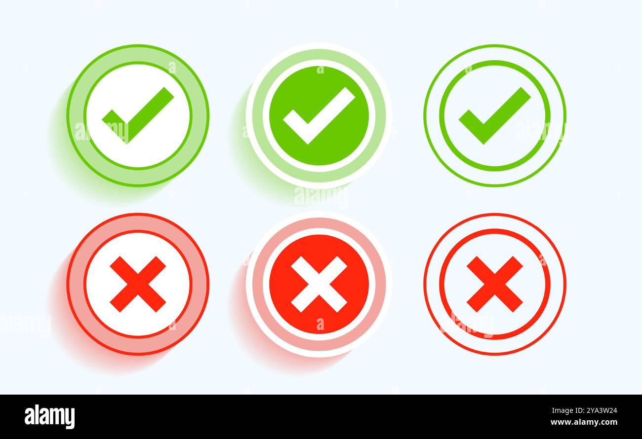 circular check mark tick and cross icon in set vector Stock Vector ...