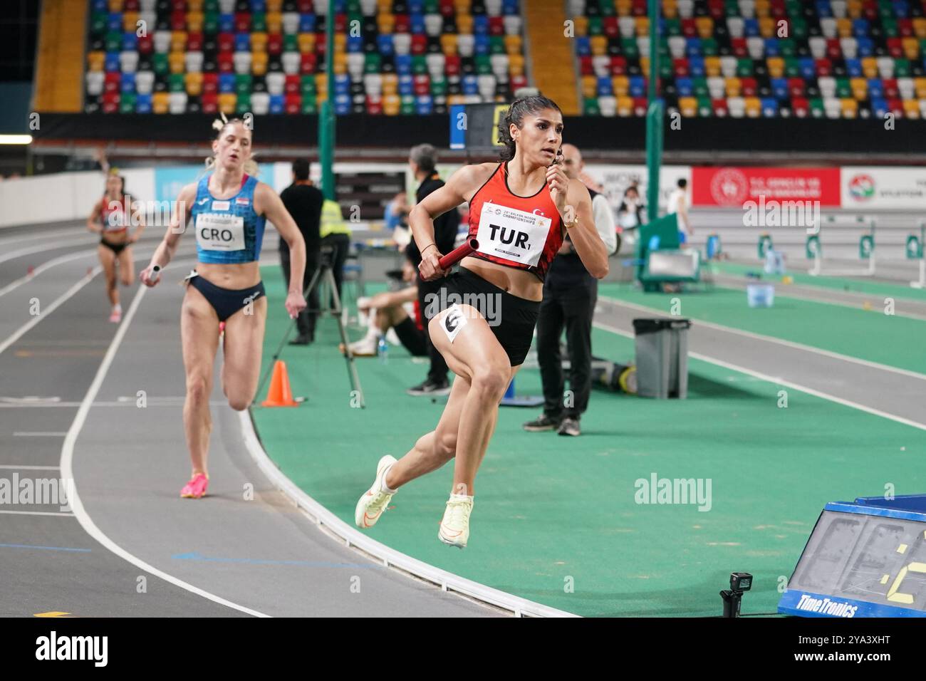 ISTANBUL, TURKIYE - FEBRUARY 10, 2024: Athletes running 4x400 metres ...