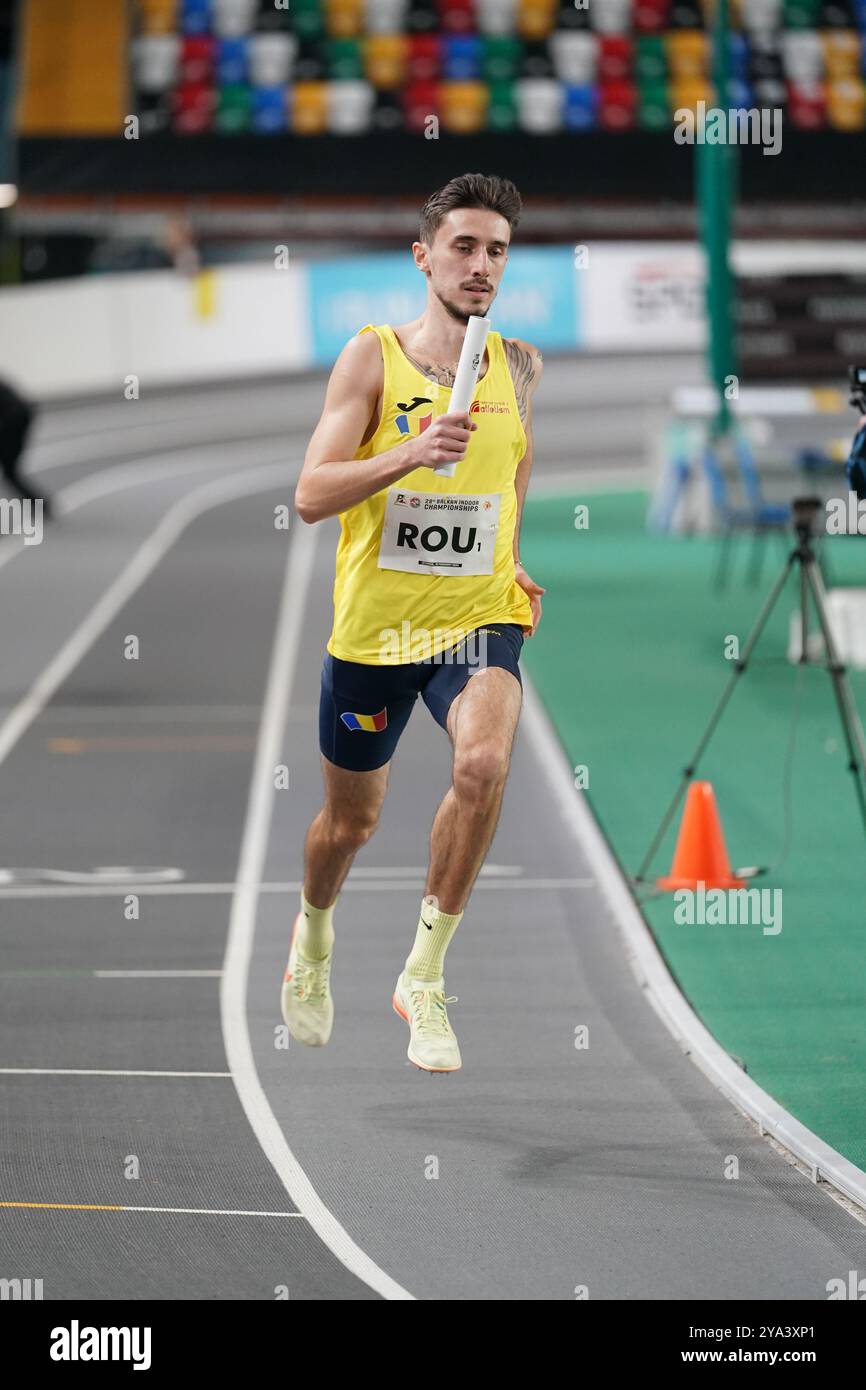 ISTANBUL, TURKIYE - FEBRUARY 10, 2024: Undefined athlete running 4x400 ...