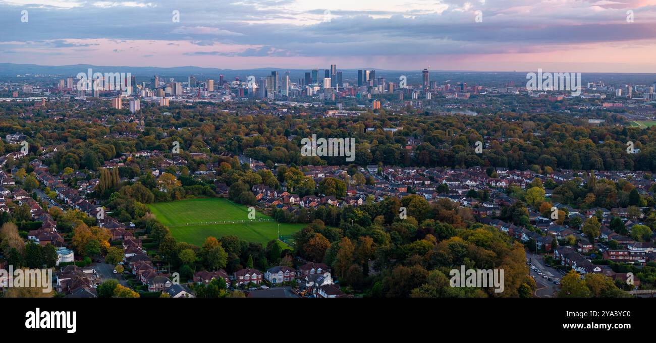 Panoramic aerial image of Manchester skyline shot from Heaton Park ...