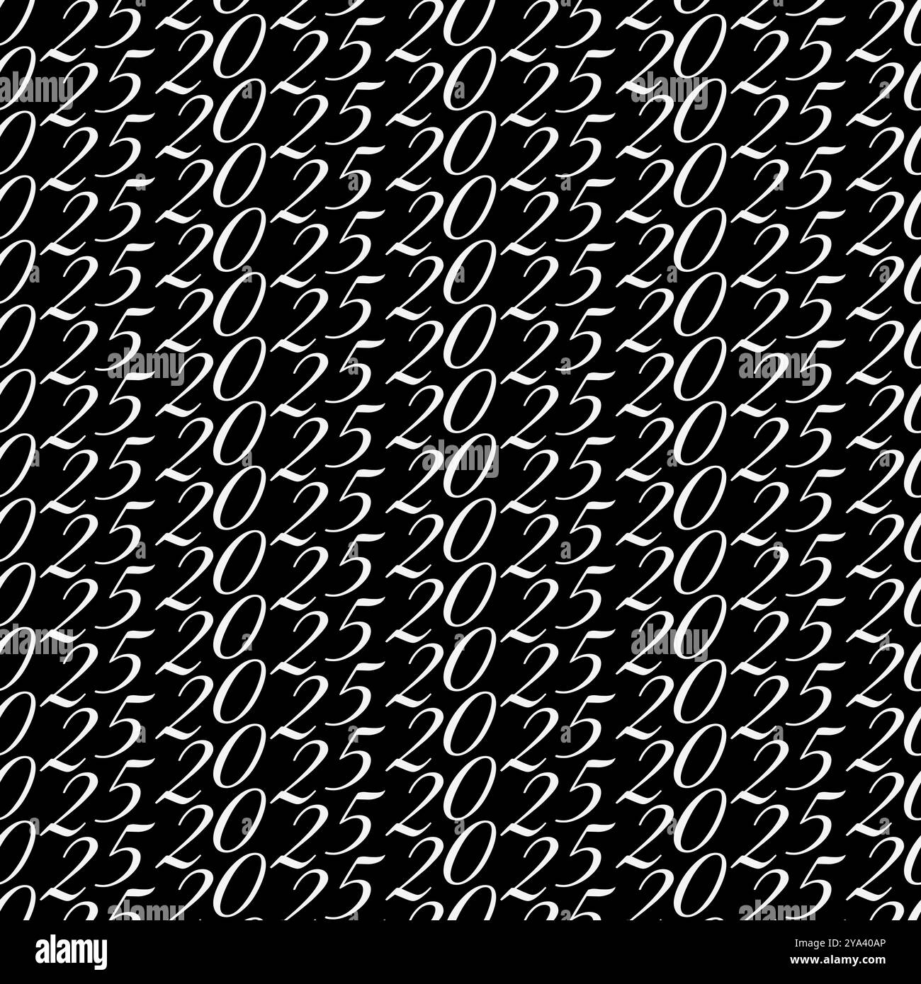 2025 white silhouette New Years date Seamless pattern on black backdrop ...