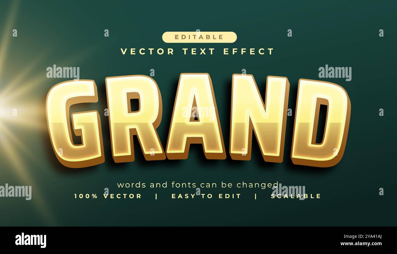 customizable 3d grand text effect in golden lettering vector Stock ...