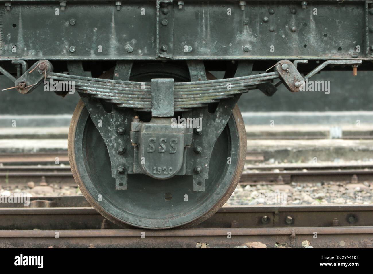 A train wheel at the train museum in Sawahlunto, a former coal-mining ...