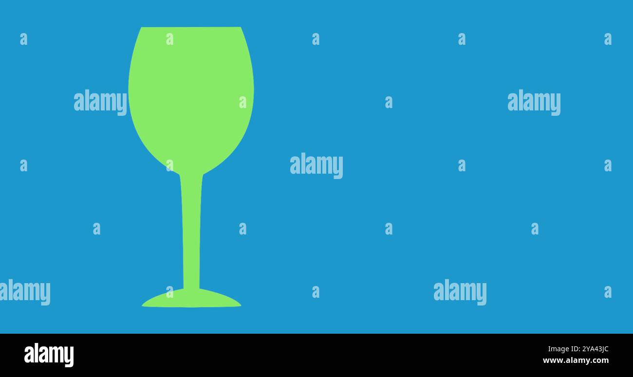 Image of wine glass shape filling in with green on blue background 4k ...