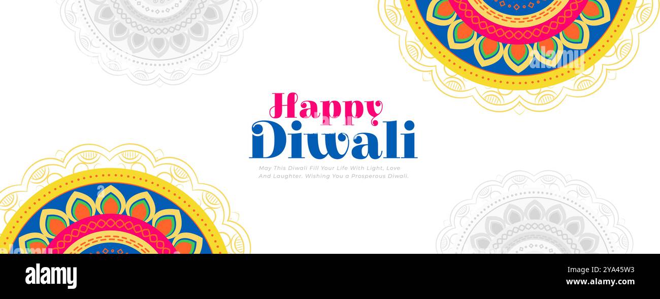 decorative shubh diwali festive rangoli white banner design vector ...