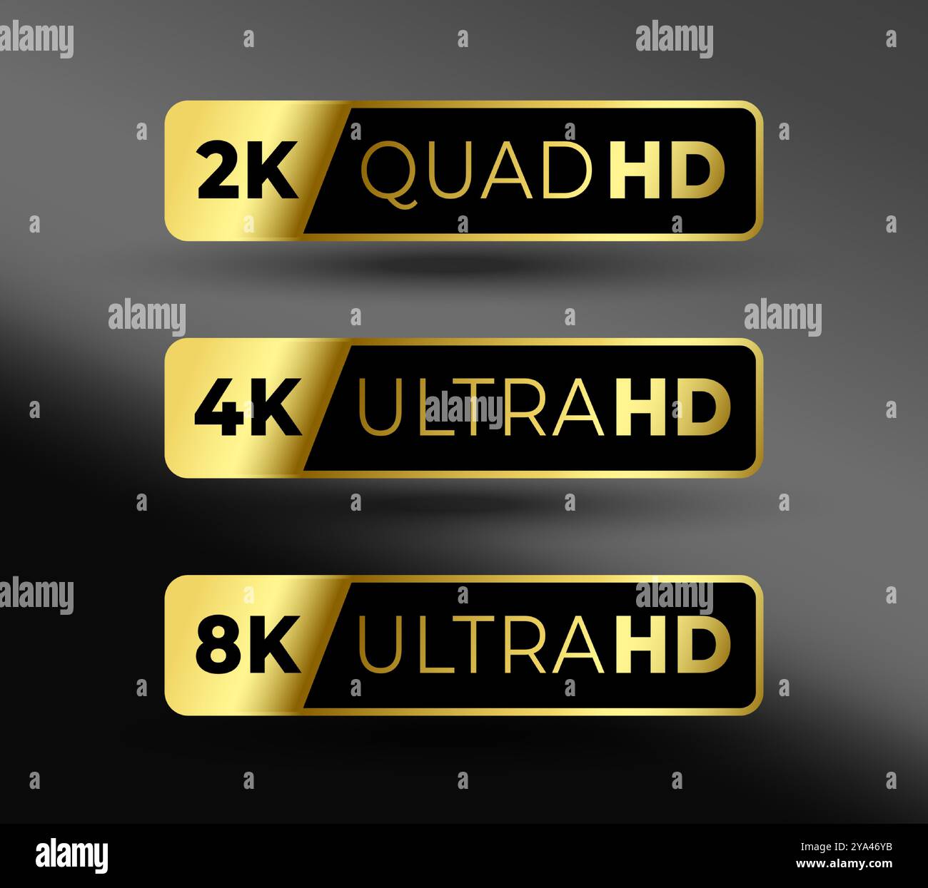 2k, 4k and 8k ultra hd screen resolution quality label in set vector ...