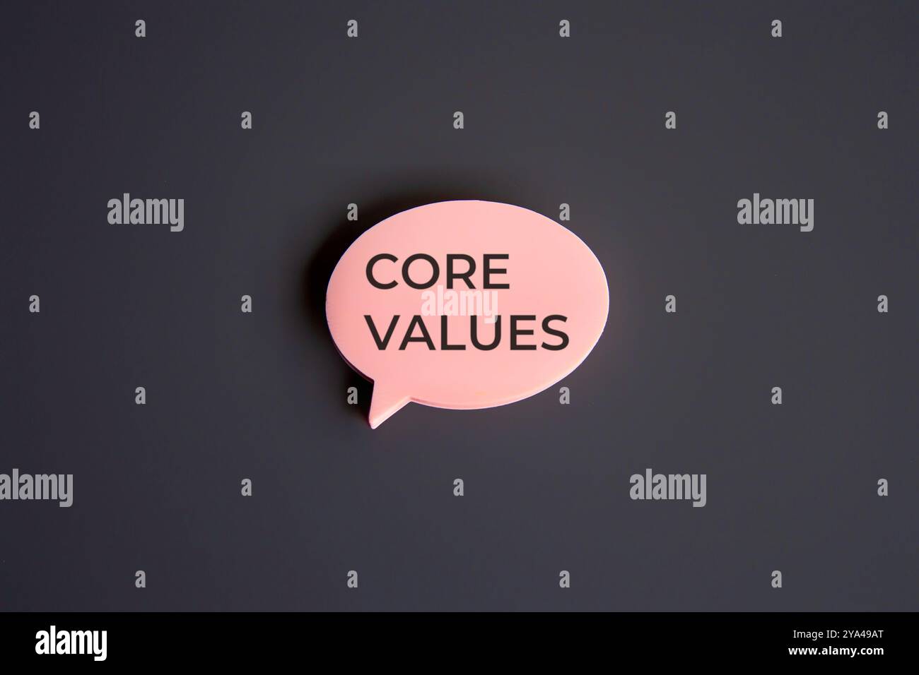 A speech bubble on a dark background with the text "Core Values ...