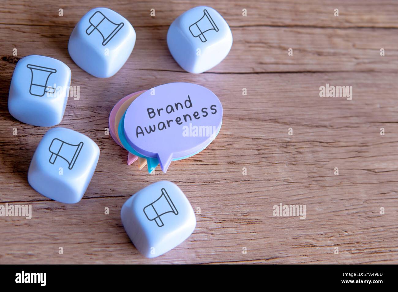 Speech bubble with the text "Brand Awareness" is surrounded by cubes ...