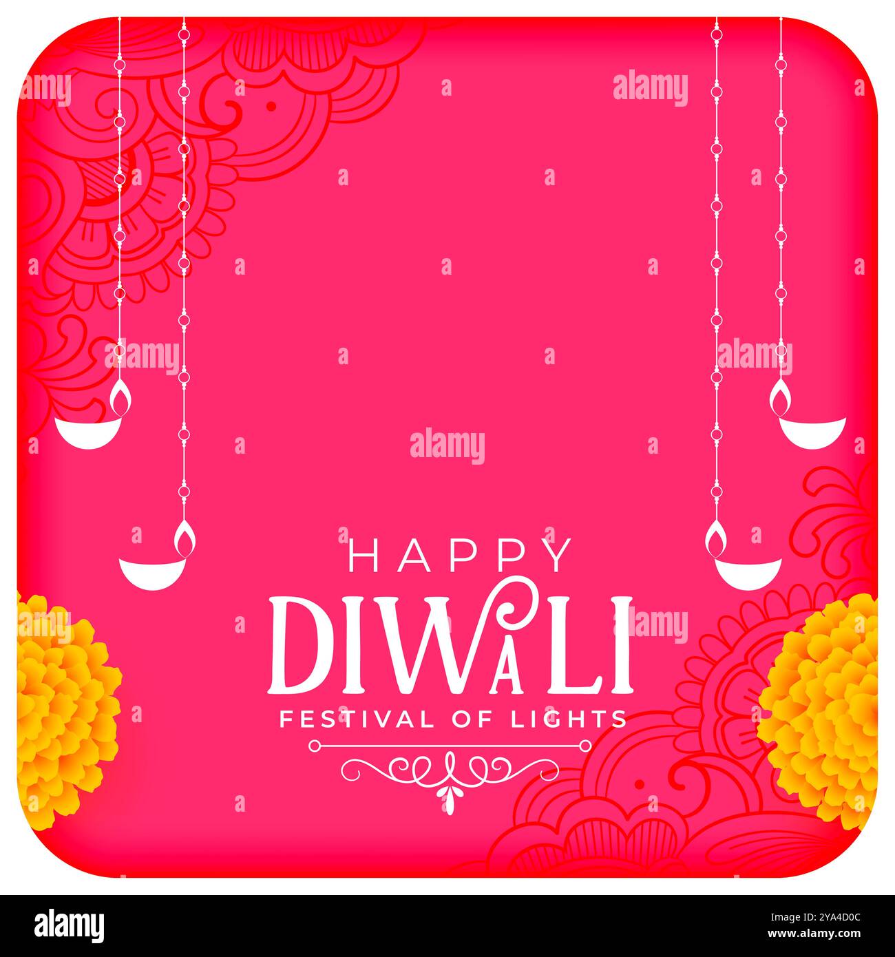 hanging diwali diya on pink background with floral decor vector Stock ...