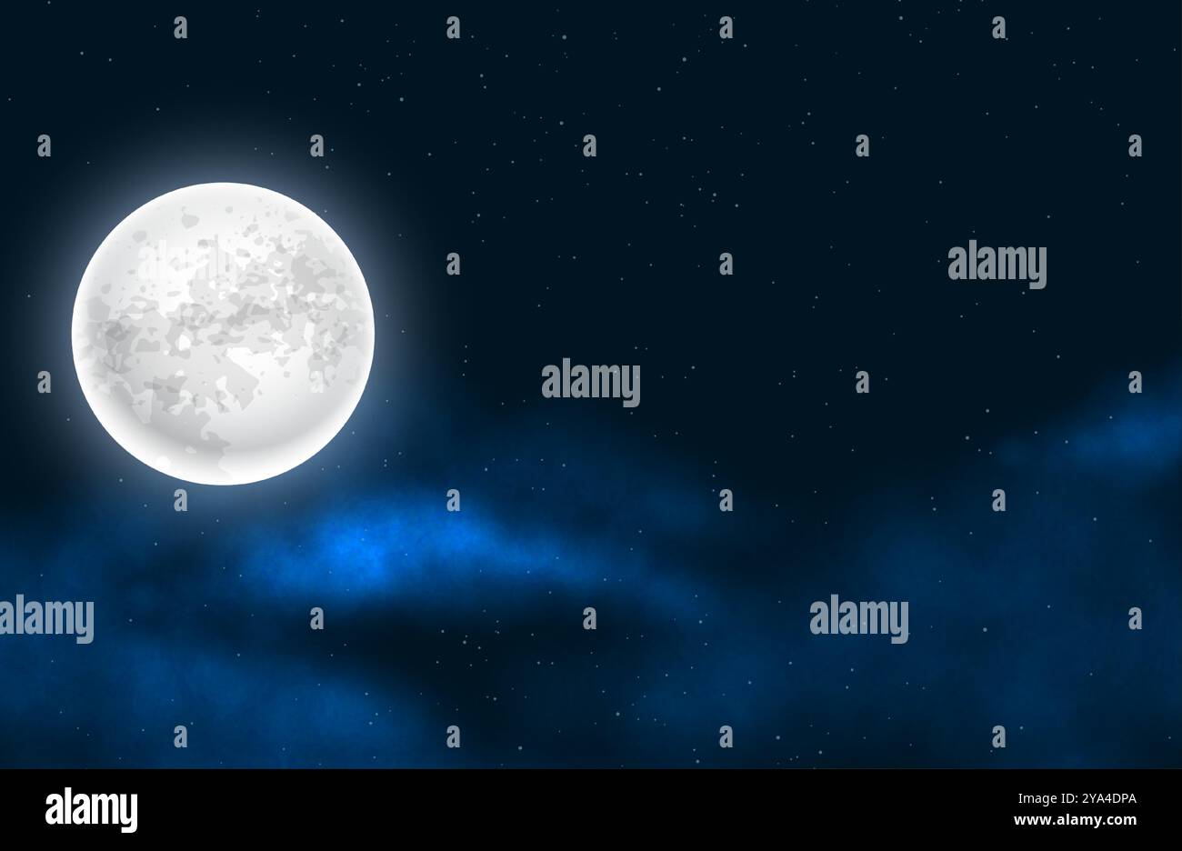 realistic full moon and starry midnight background with smoke effect ...