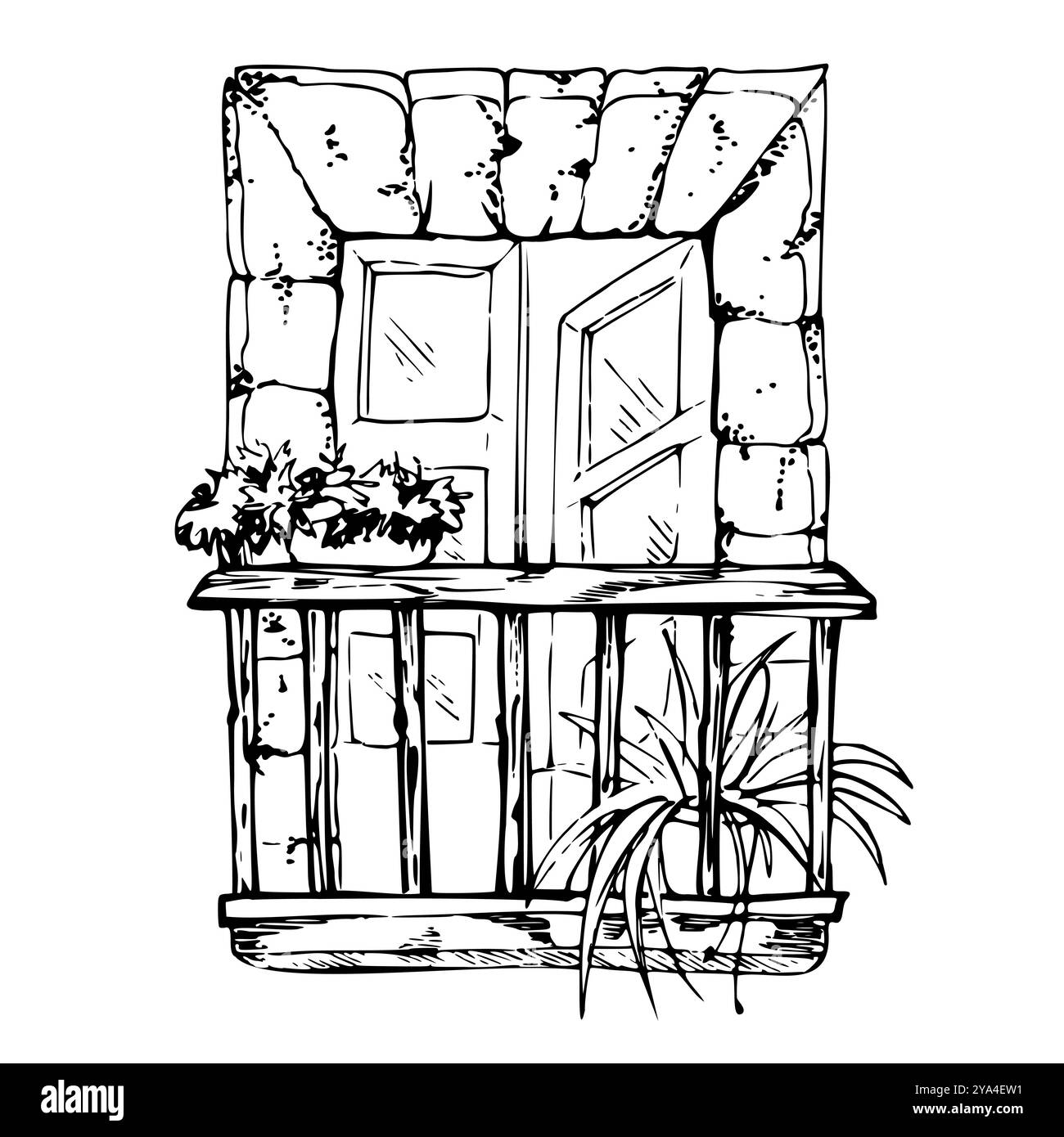 Mexican Mediterranean Moroccan window frame balcony, house plants ...