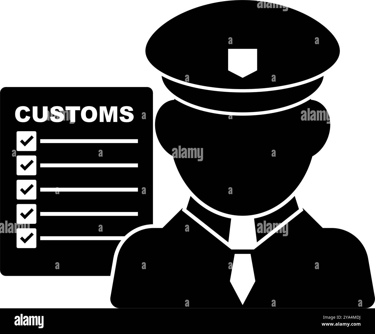 Customs Officer with Checklist Document Silhouette. Editable vector ...