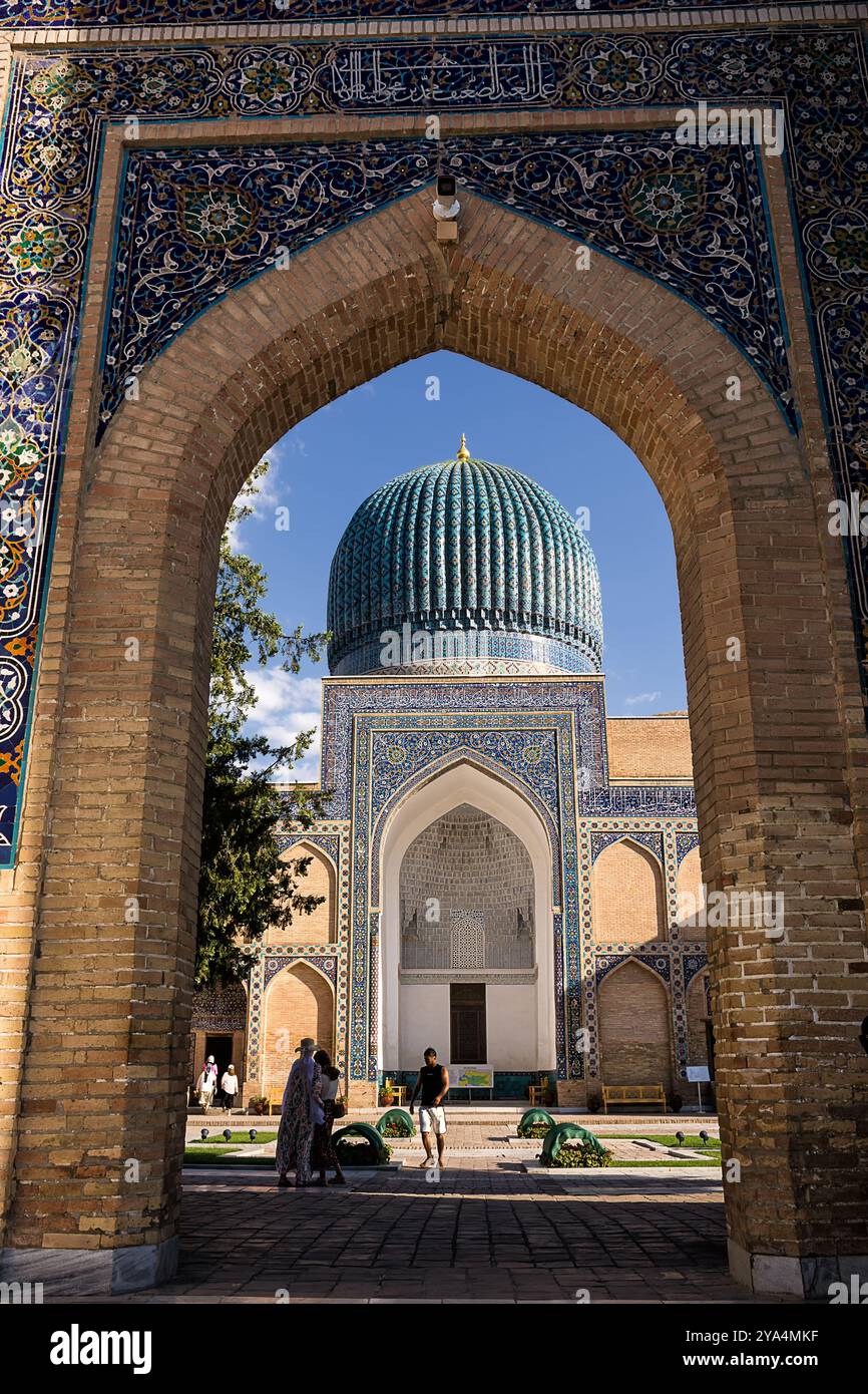 Samarkand, Uzbekistan - 05 July 2024: Entrance portal of the Gur Emir ...