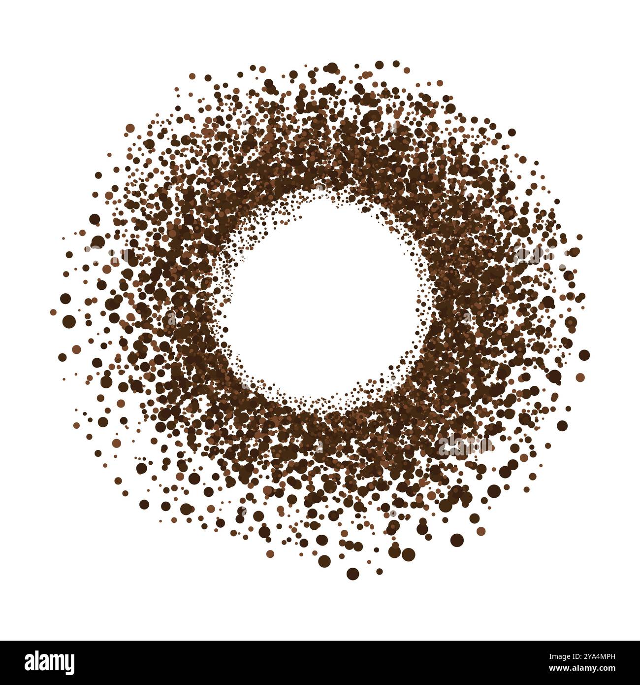 Coffee ground speckles powder, cocoa top view. Grainy bean with ...