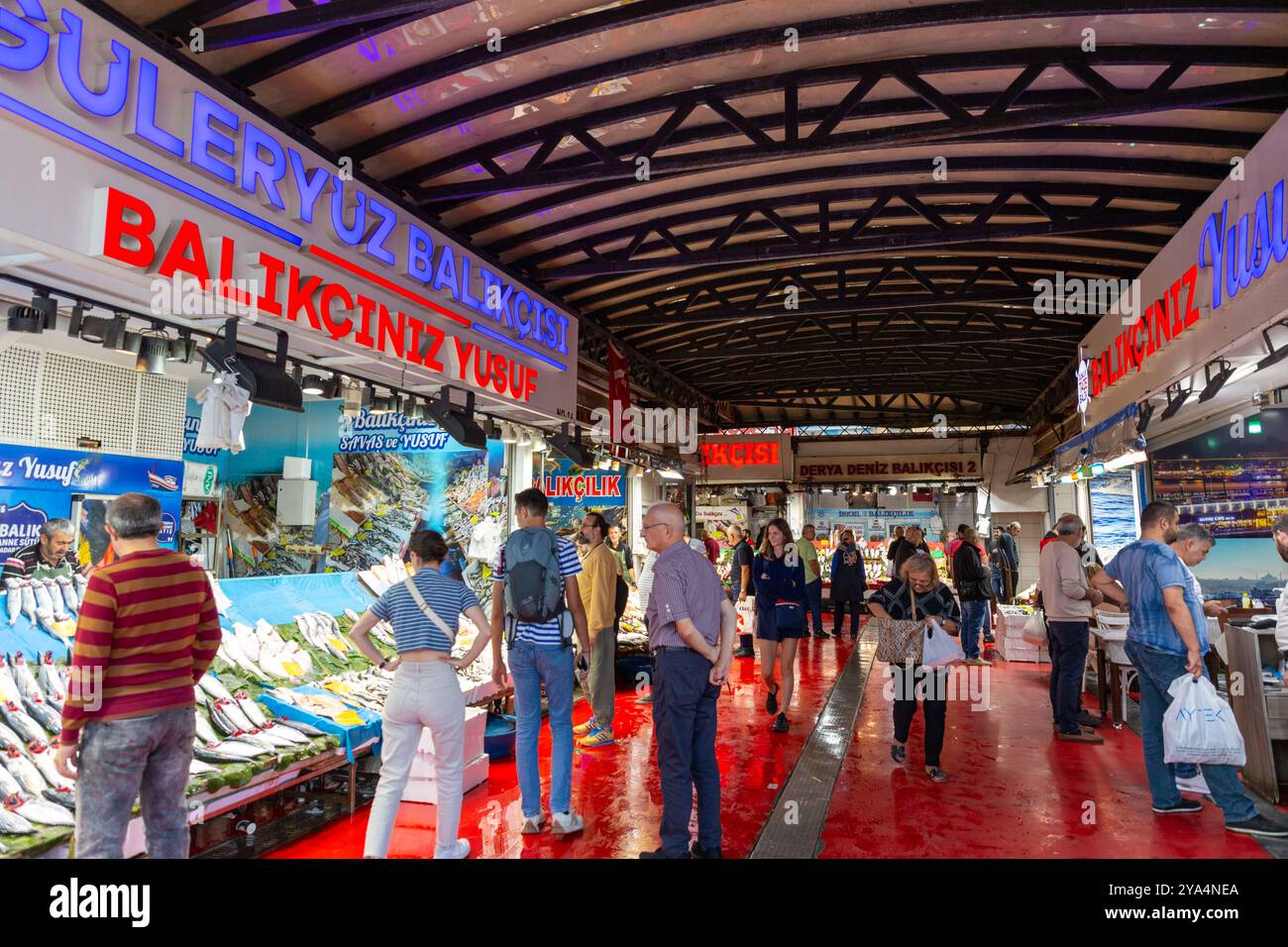 Istanbul, Turkiye - OCT 8, 2024: Various types of fish sold at the ...