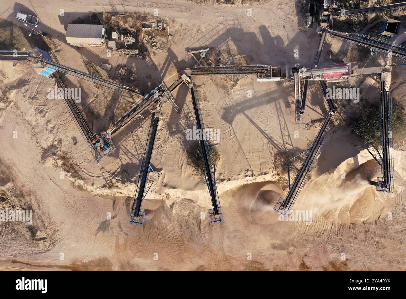 Aerial view of stone jaw crusher plant. Sand making plant and belt ...