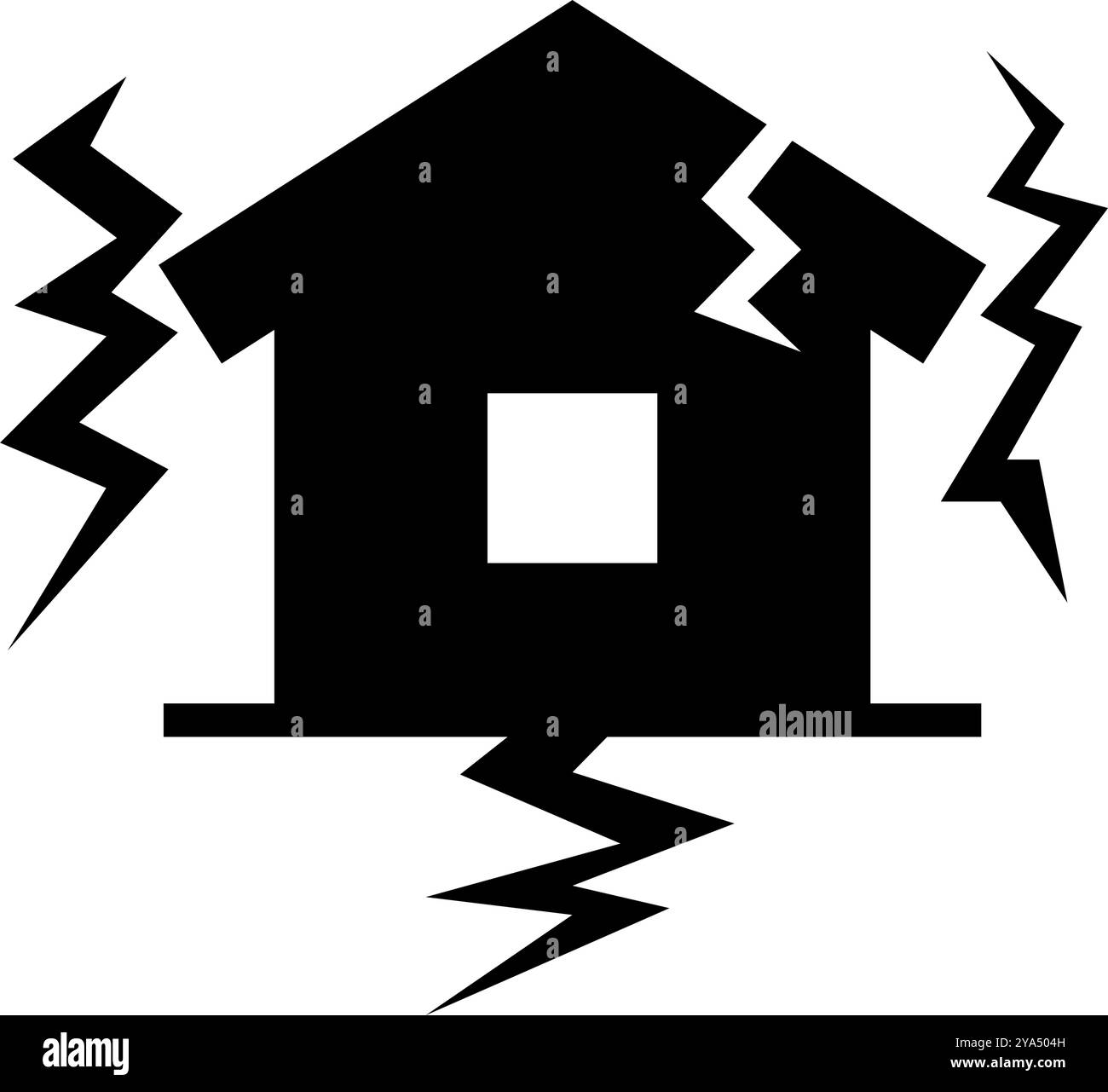 Intense earthquake and cracked house silhouette icon. Editable vector ...