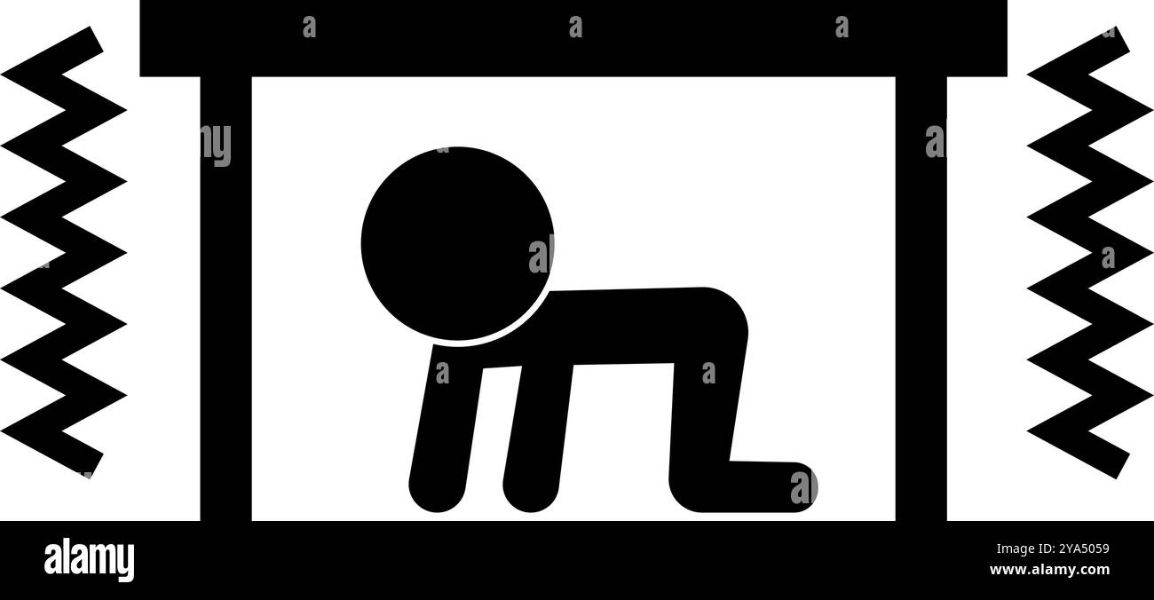 Person hiding under a table during an earthquake silhouette. Editable ...