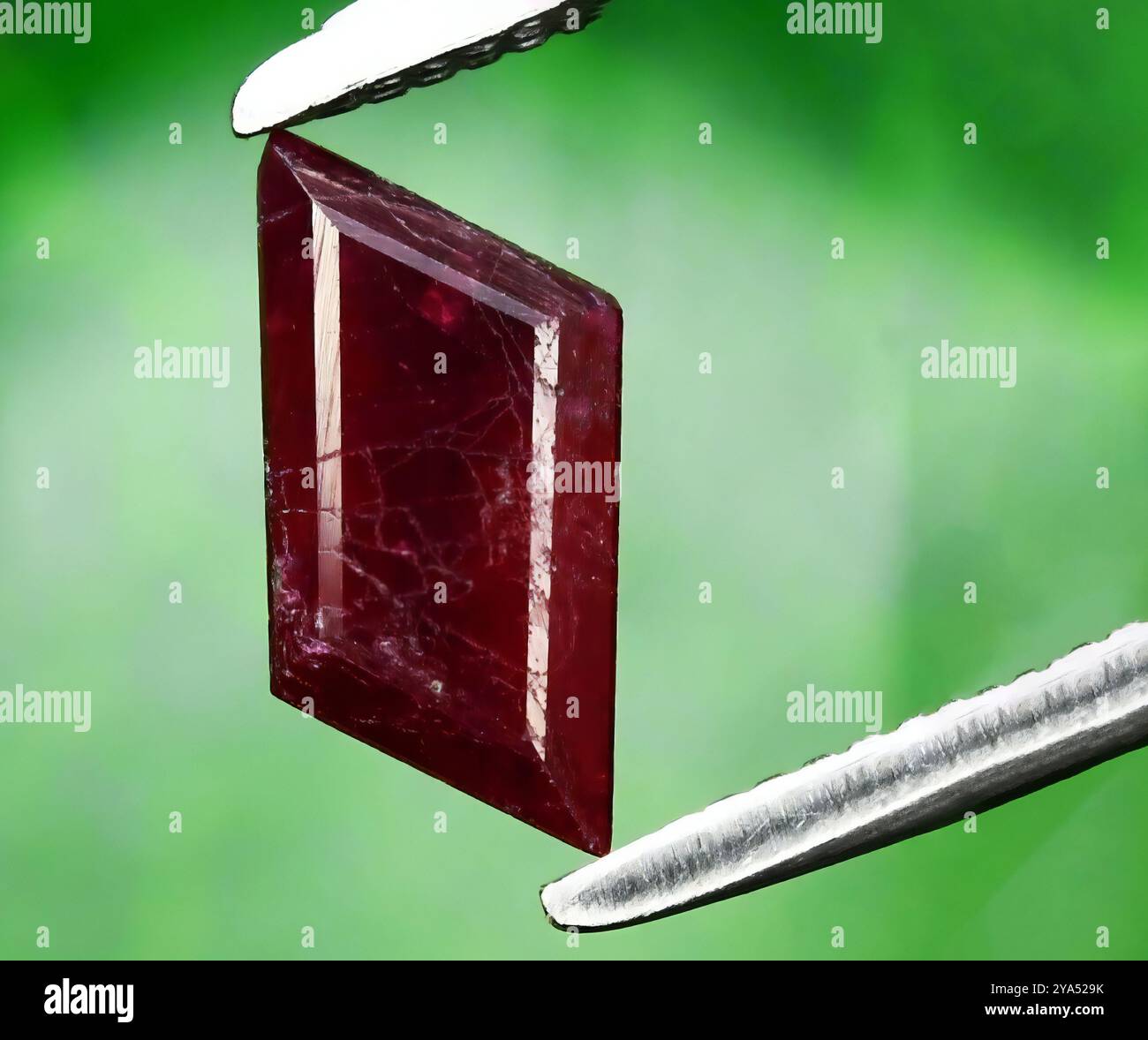 Exquisite Raw Ruby Gemstone Set Against a Soft Green Background Stock ...