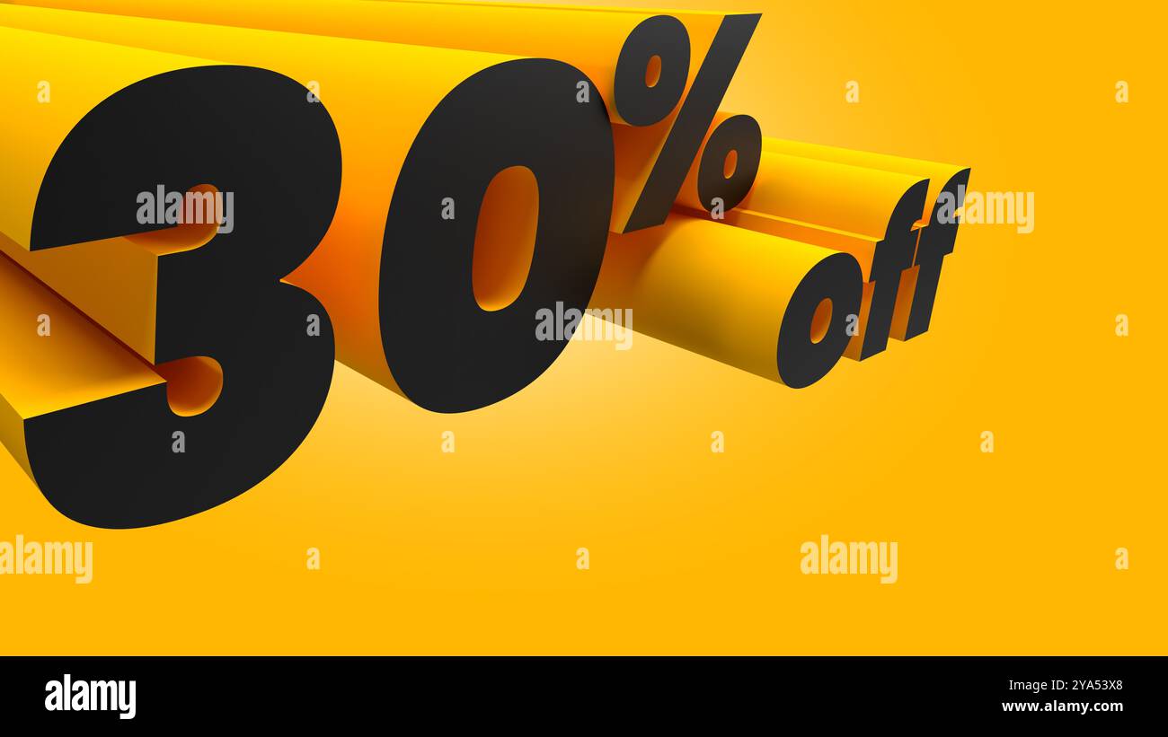 30 percent off. 3D inscription sign in perspective. Dark letters on ...