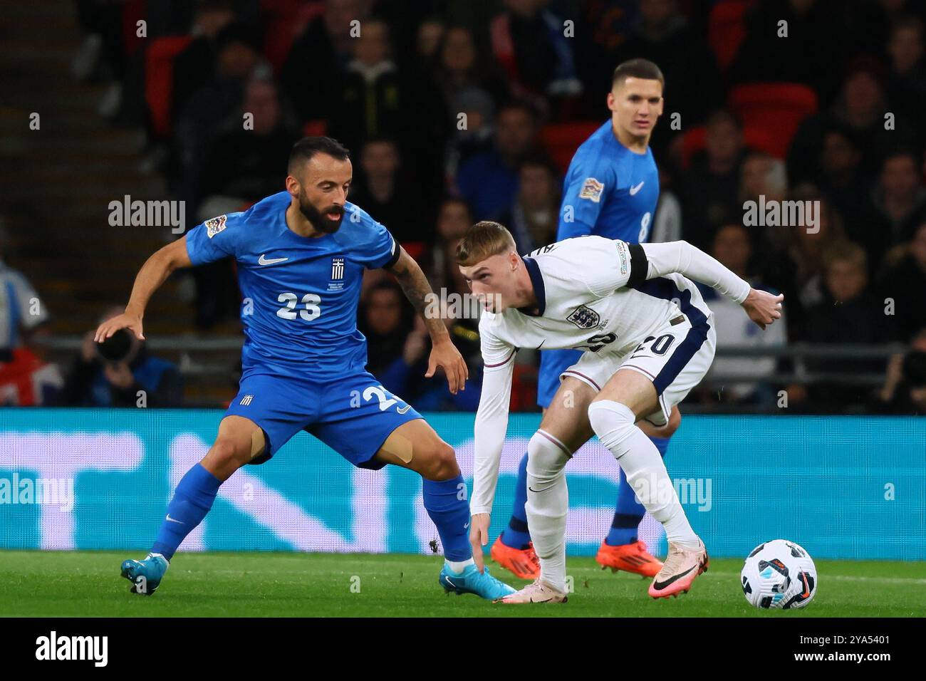 Cole Palmer of England and Manolis Siopis of Greece - England v Greece ...