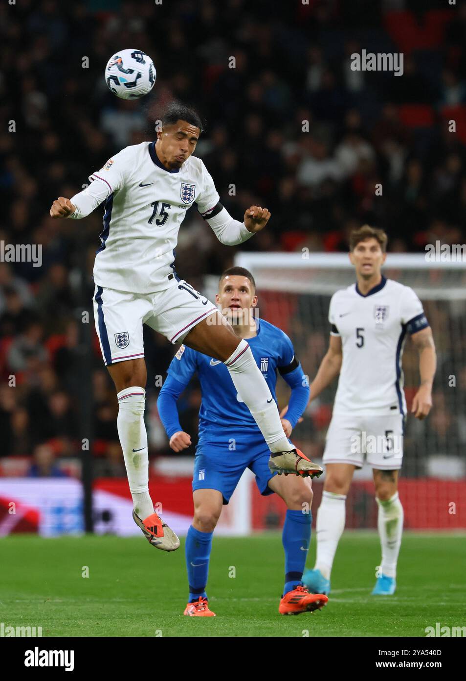 Levi Colwill of England and Christos Tzolis of Greece - England v ...