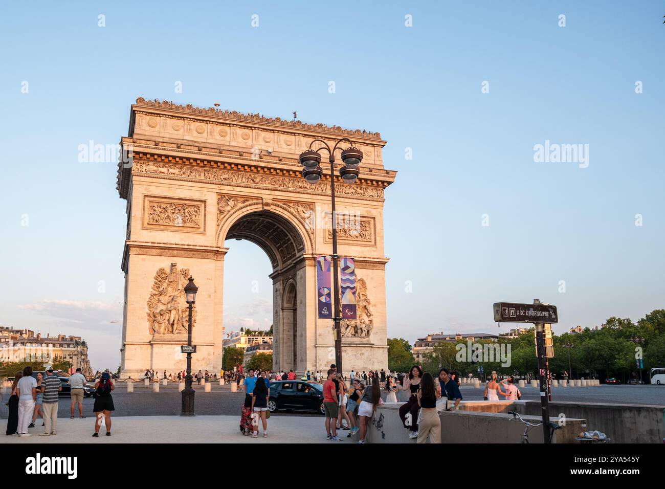 Paris, France August 12 2024 Arc de Triomphe de l'Étoile, famous monument in Place Charles de ...
