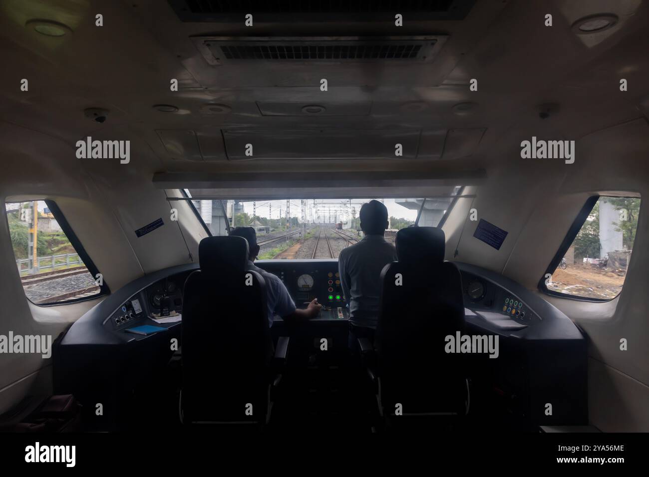 Driving Cabin View of High-Speed Passenger Train During Daytime with ...