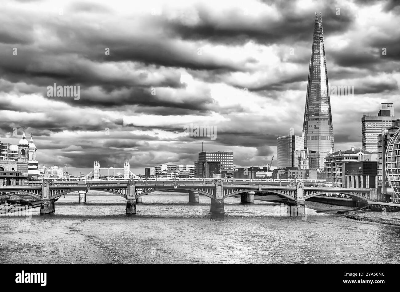 Aerial view of river Thames, bridges and The Shard, London, UK Stock ...