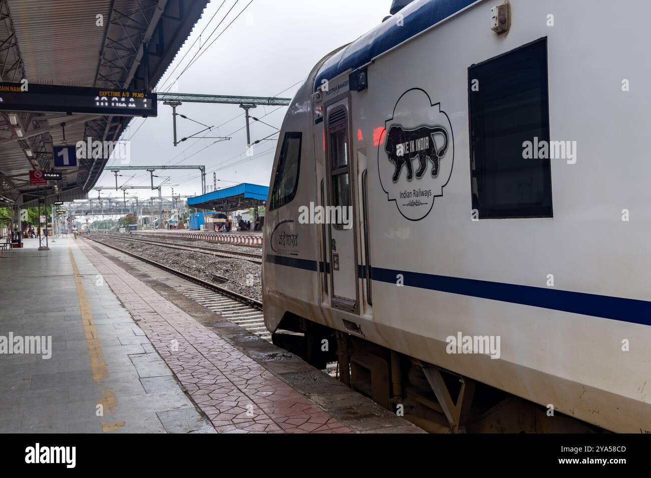 High Speed Passenger Train standing at platform During Daytime from ...