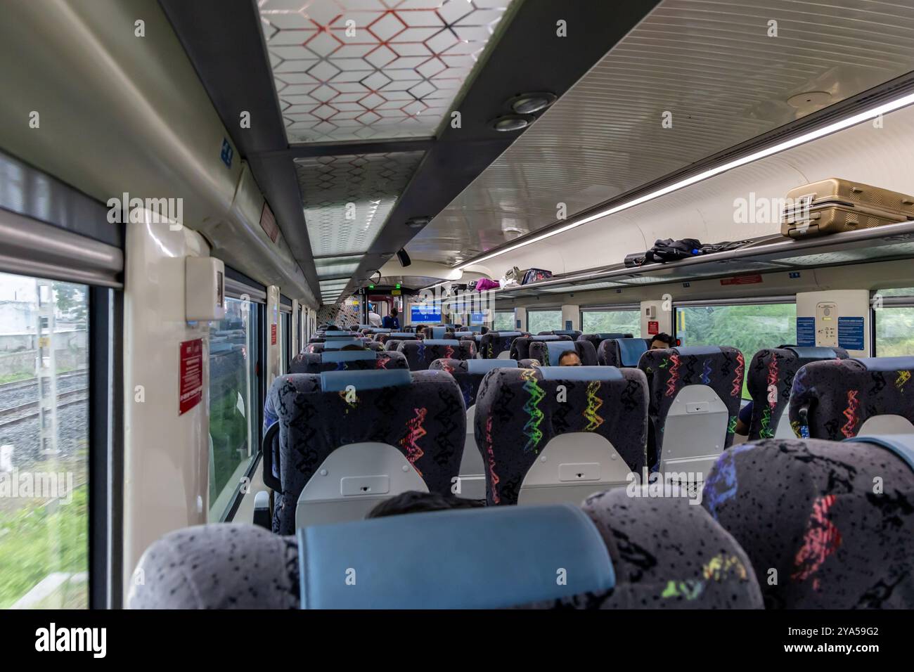 Passenger Coaches of high speed Train with Window View in Motion During ...