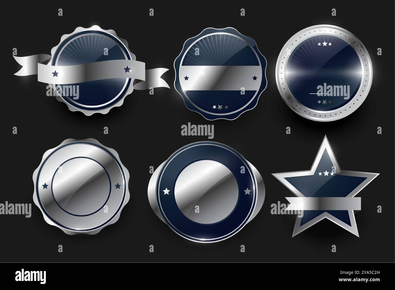 collection of six circular medal badge label symbol design vector Stock ...