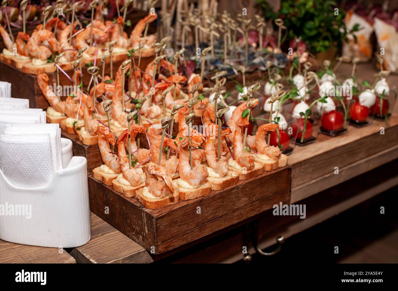 Elegant Shrimp Cocktail Display on a Rustic Wooden Table Stock Photo ...