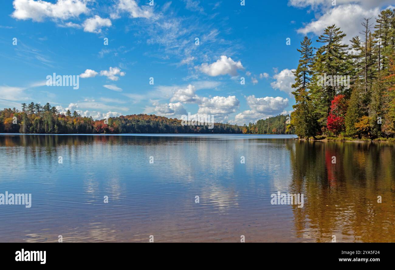 Adirondack pond in St Regis Canoe Wilderness Area with peak fall ...