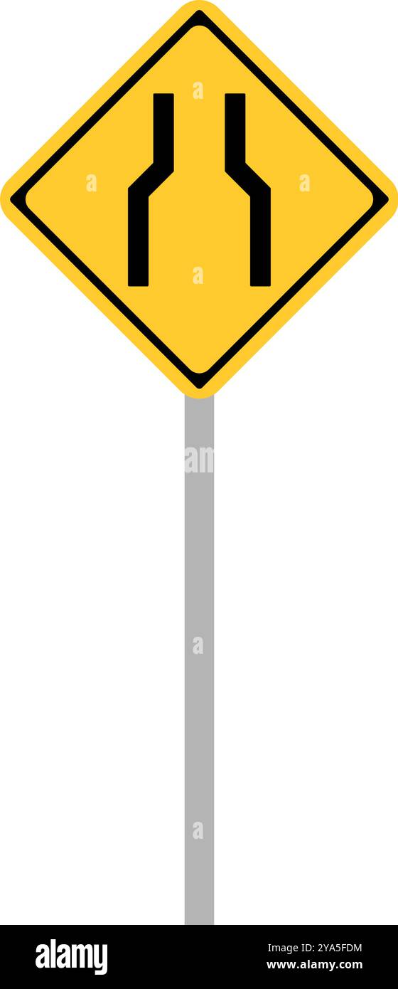 Road narrows sign with pole. Editable vector Stock Vector Image & Art ...