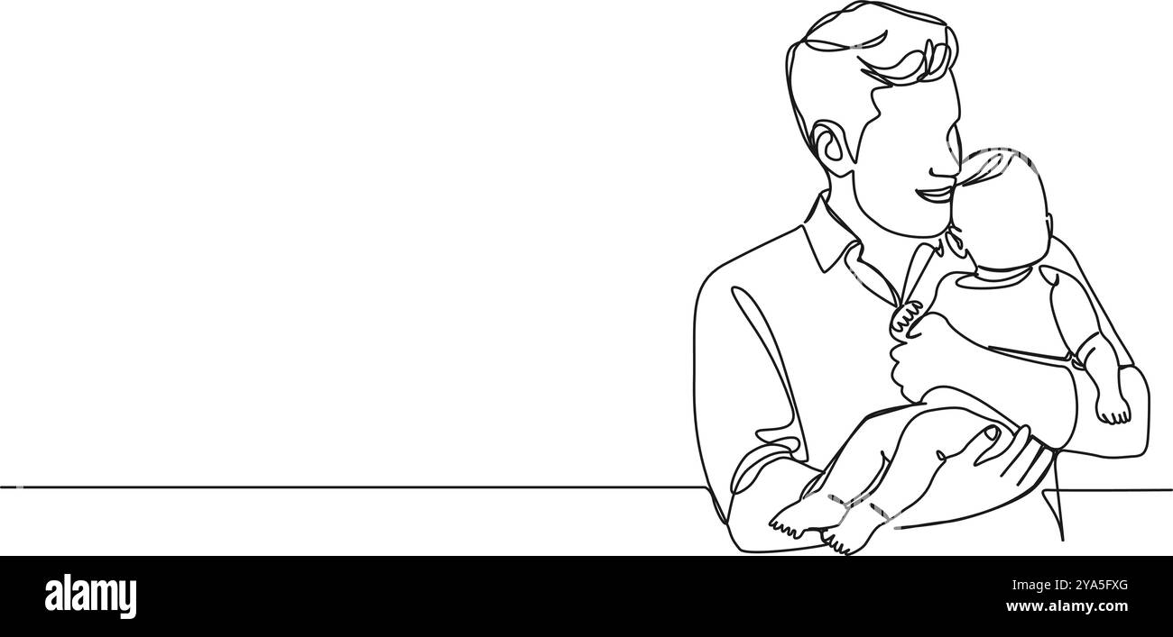 continuous single line drawing of dad holding baby, line art vector ...