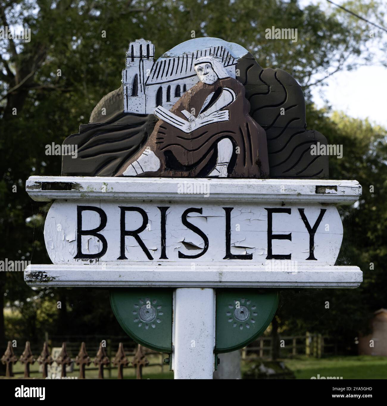 Village name sign for Brisley, Norfolk, England, UK Stock Photo - Alamy