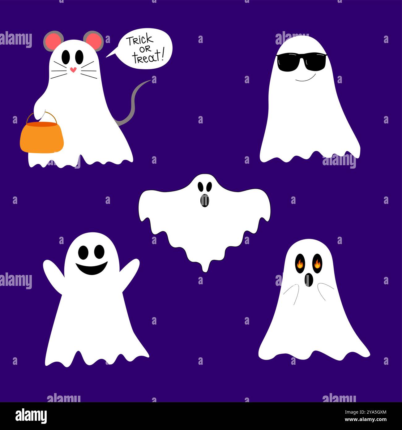 Halloween ghosts set. Boo characters, spooky scary silhouettes in ...