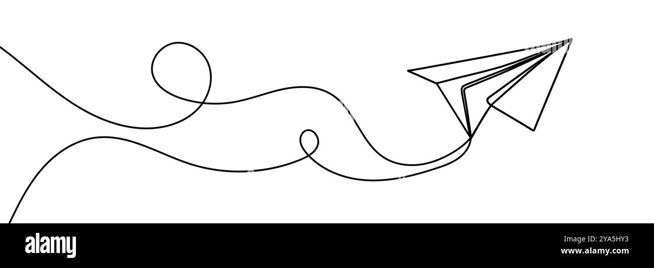 Continuous linear drawing of paper airplane. One line drawing paper ...