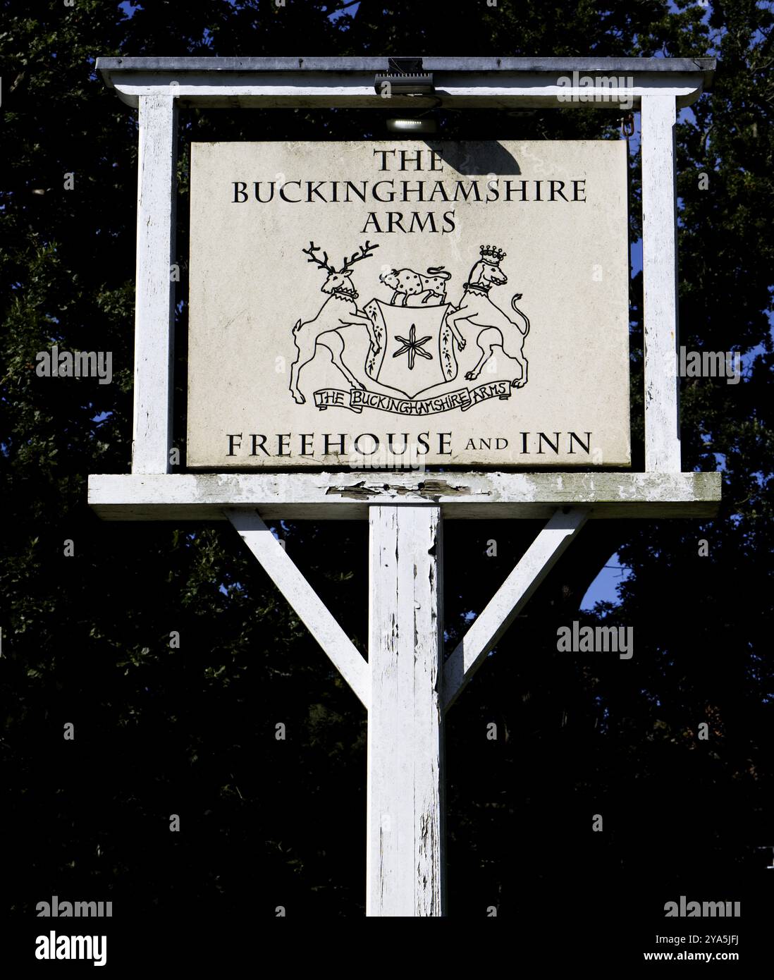 Traditional hanging pub sign at The Buckinghamshire Arms - public house ...