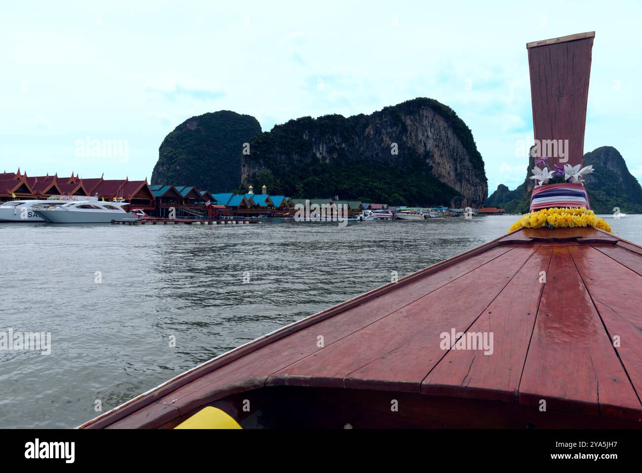 overview of Koh Panyi floating Muslim village from traditional longtail ...