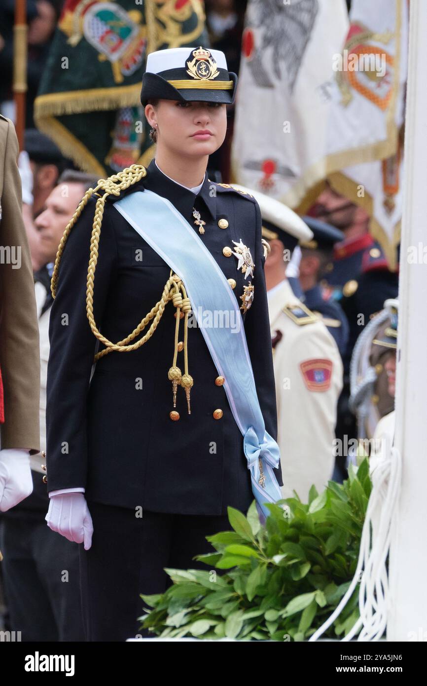 Crown Princess Leonor of Spain attend the National Day Military Parade ...