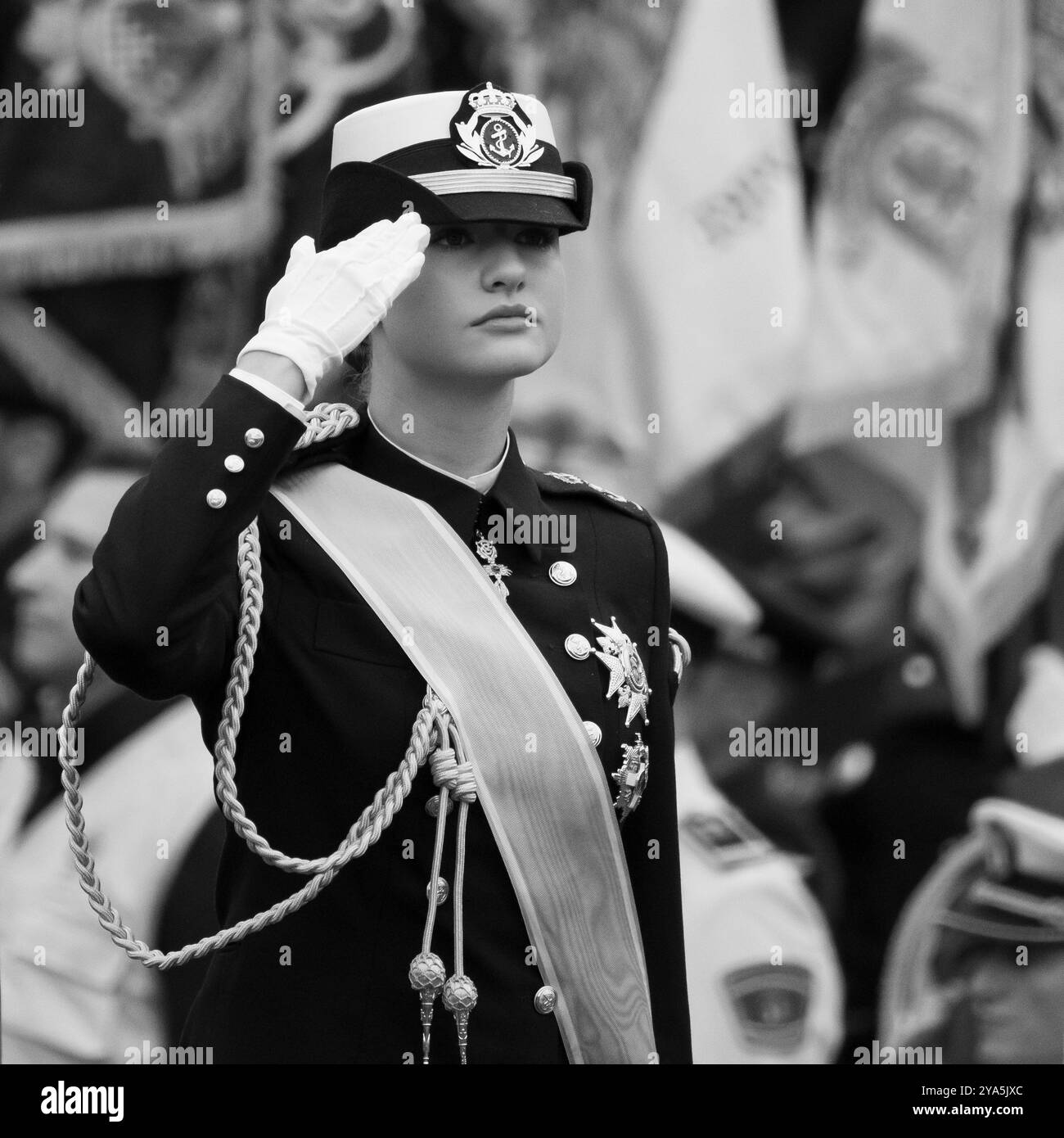 Crown Princess Leonor of Spain attend the National Day Military Parade ...