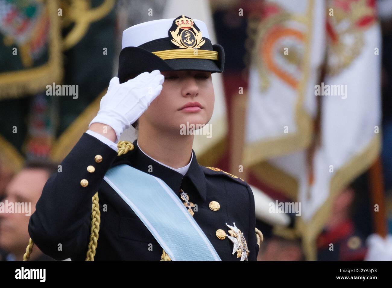 Crown Princess Leonor of Spain attend the National Day Military Parade ...
