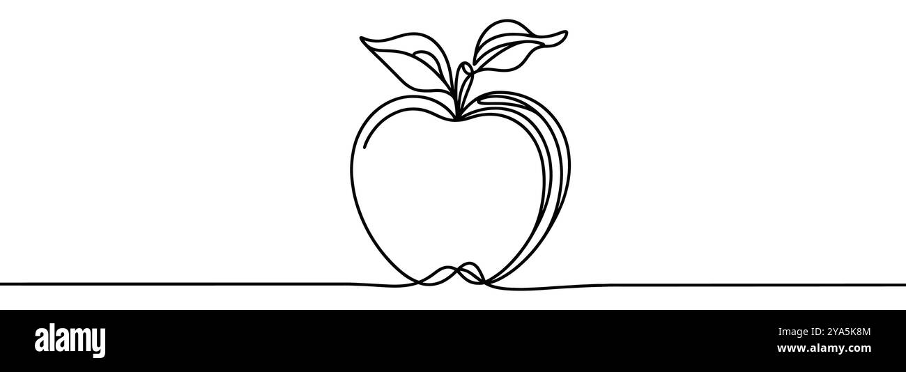 Continuous linear drawing of apple. One line drawing apple. Apple in ...
