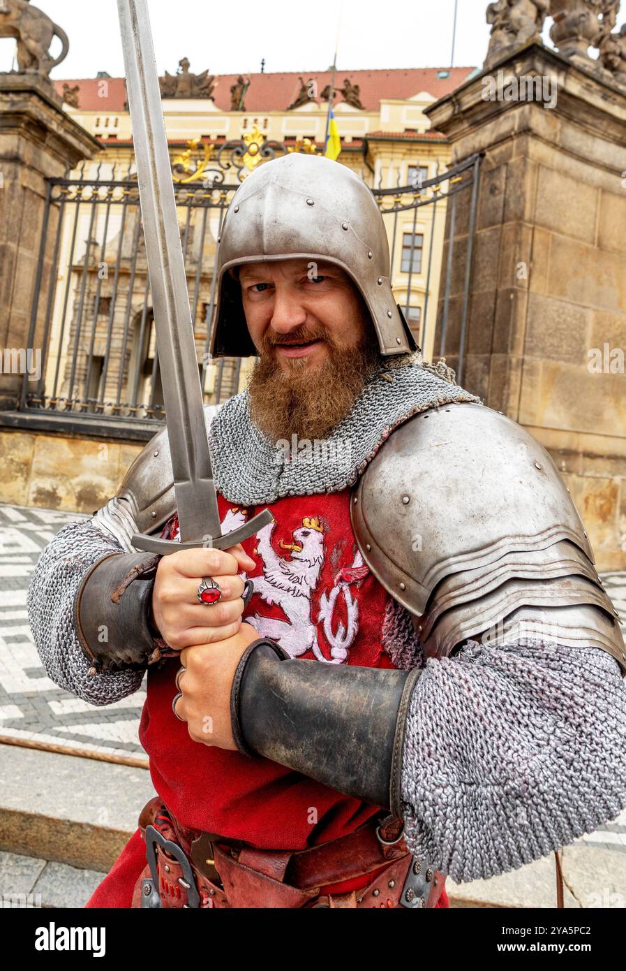 A Medieval Knight ready For Battle Prague Castle Czech Stock Photo - Alamy