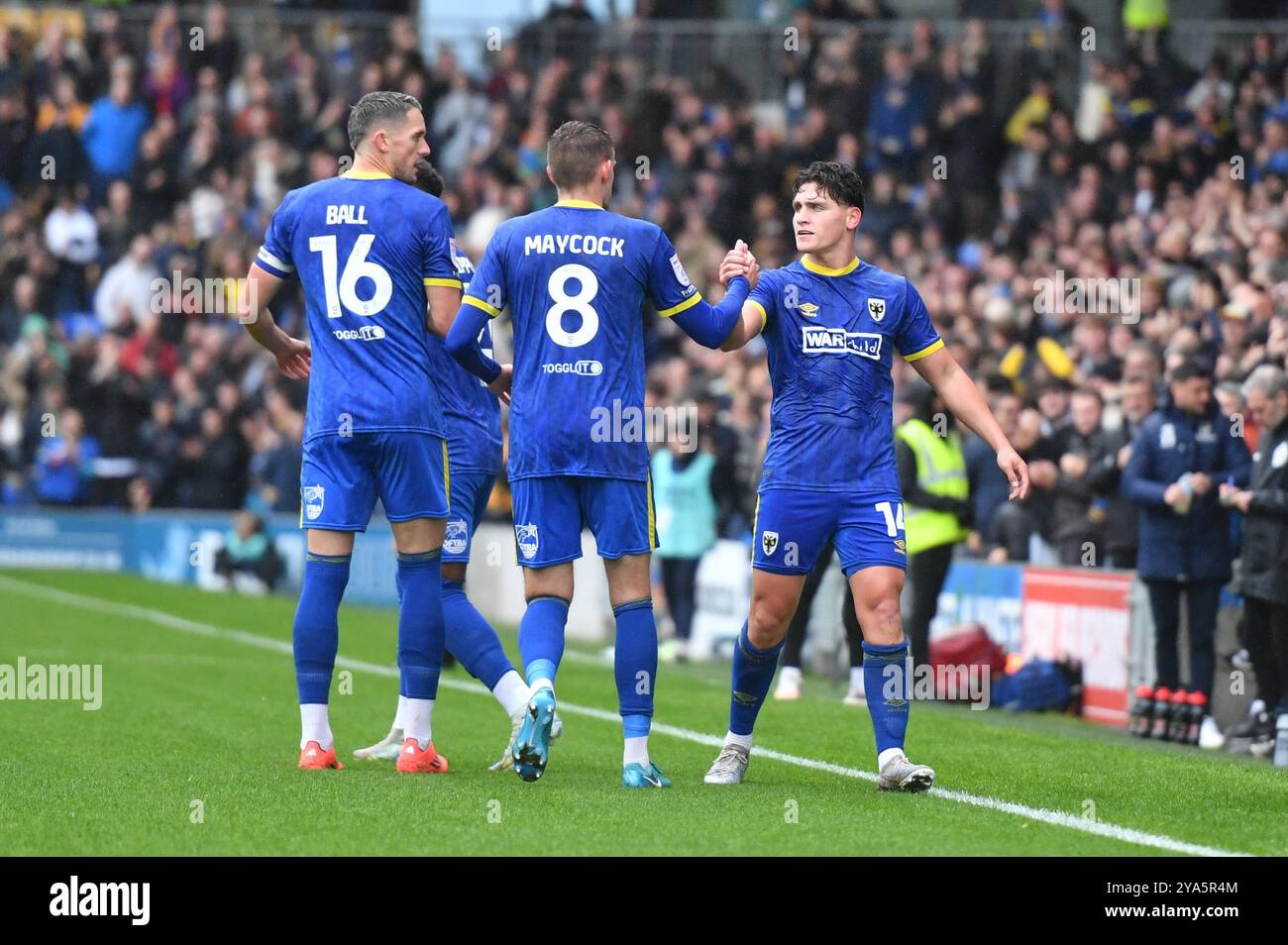 London, England. 12th Oct 2024. Matty Stevens celebrates after scoring ...