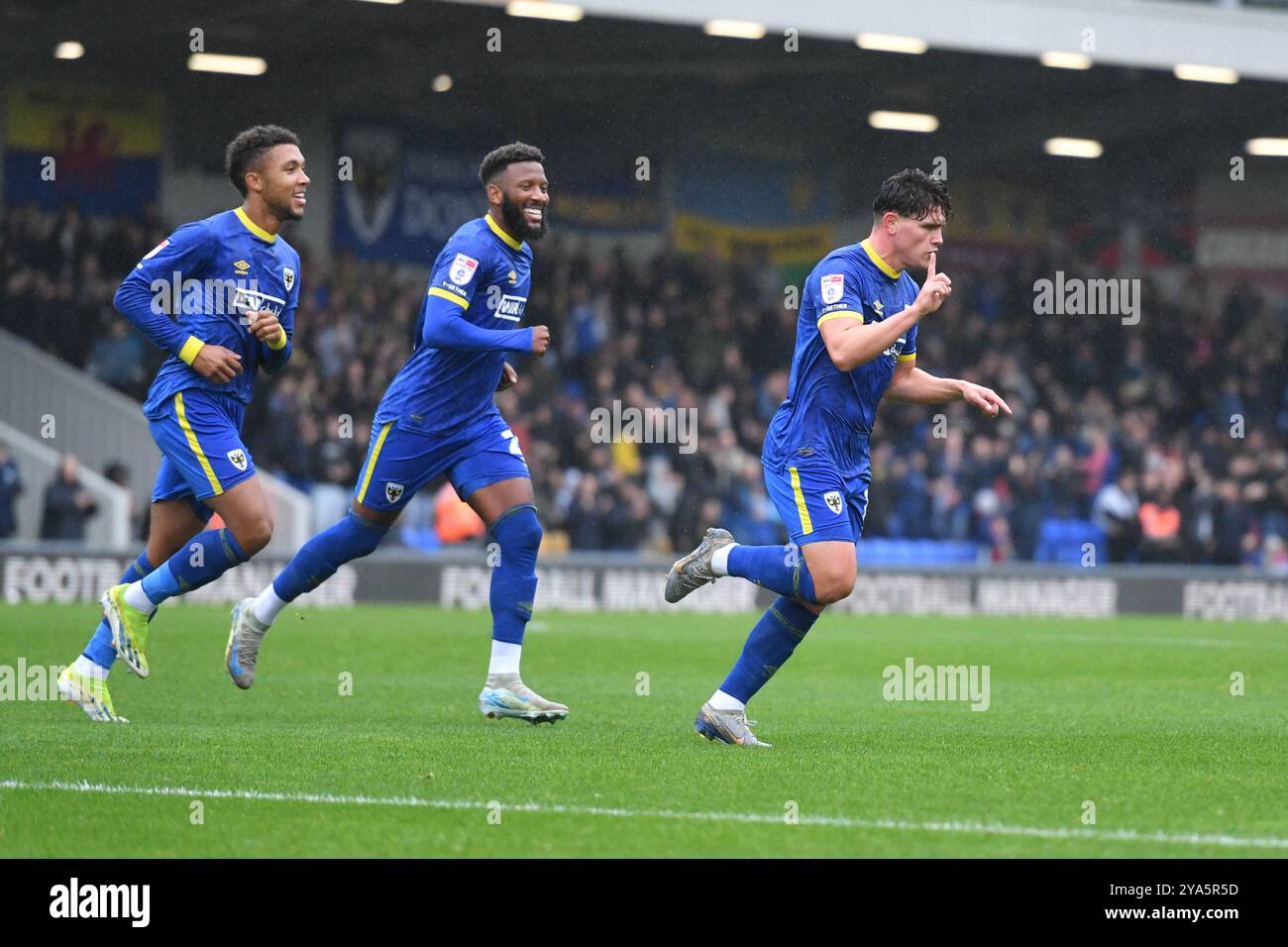 London, England. 12th Oct 2024. Matty Stevens celebrates after scoring ...